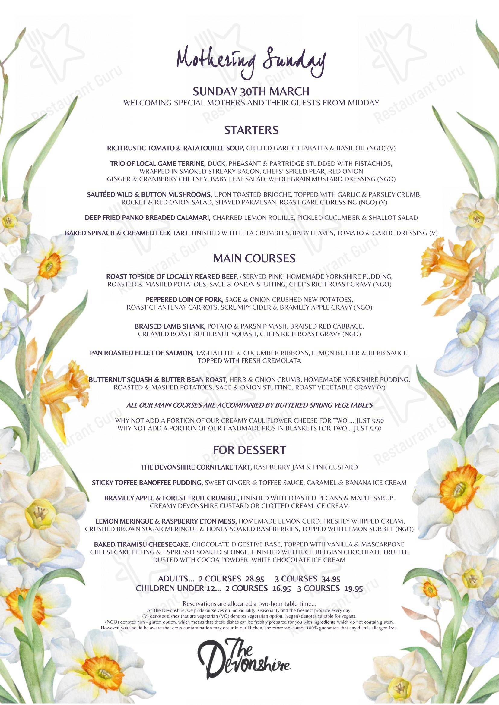 Menu at The Devonshire pub & bar, Nether Langwith, Rectory Rd