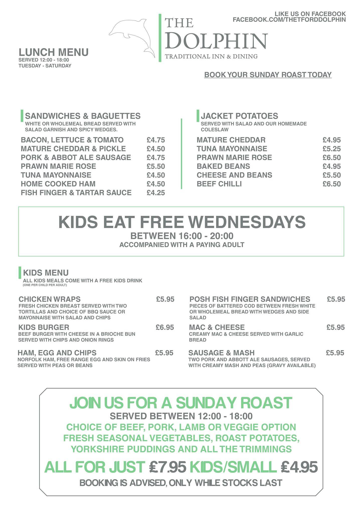 Menu at The Dolphin Inn pub & bar, Thetford