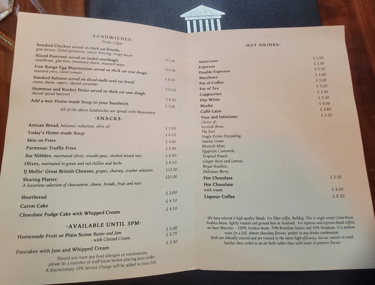 Menu at The Dome pub & bar, Edinburgh, 14 George St