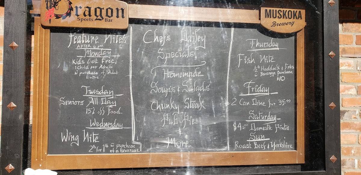 Menu at The Dragon Sports Bar., Brant
