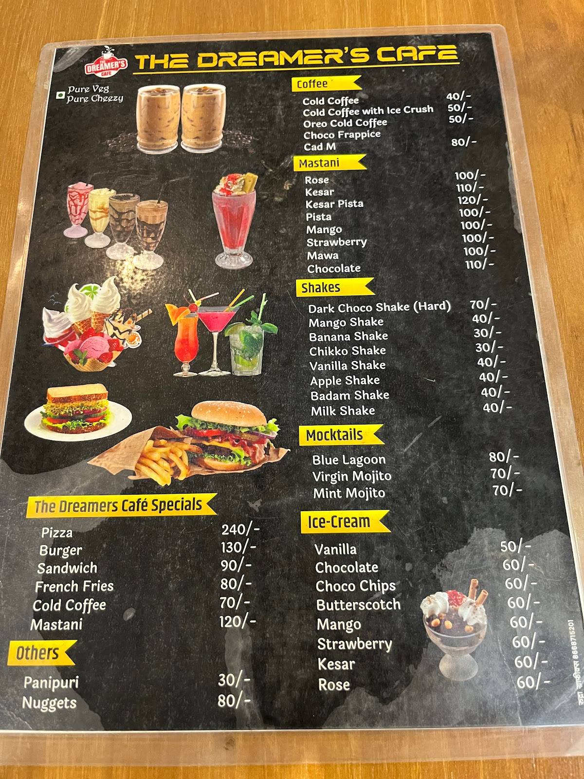 Menu at The Dreamer's Cafe, Velapur