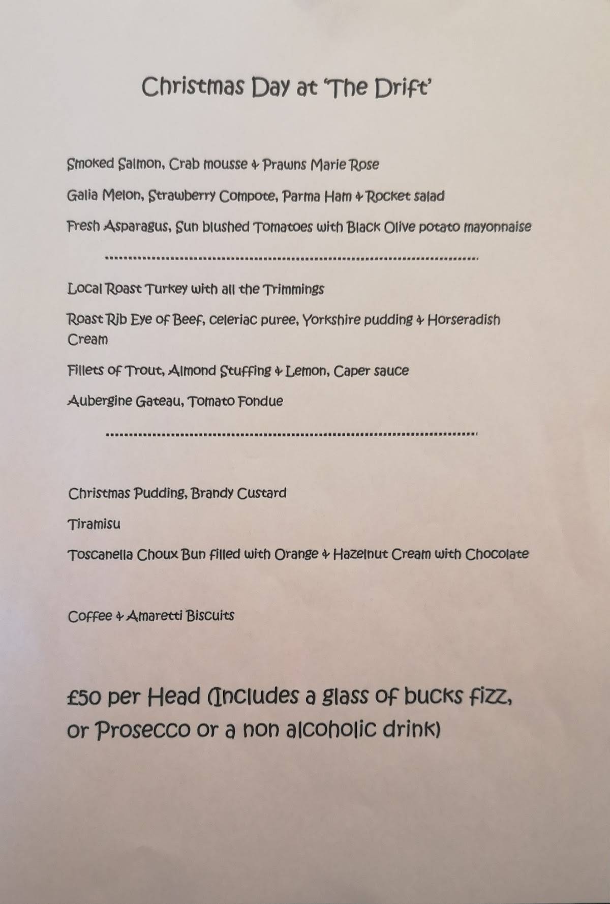 Menu at The Drift pizzeria, Bideford
