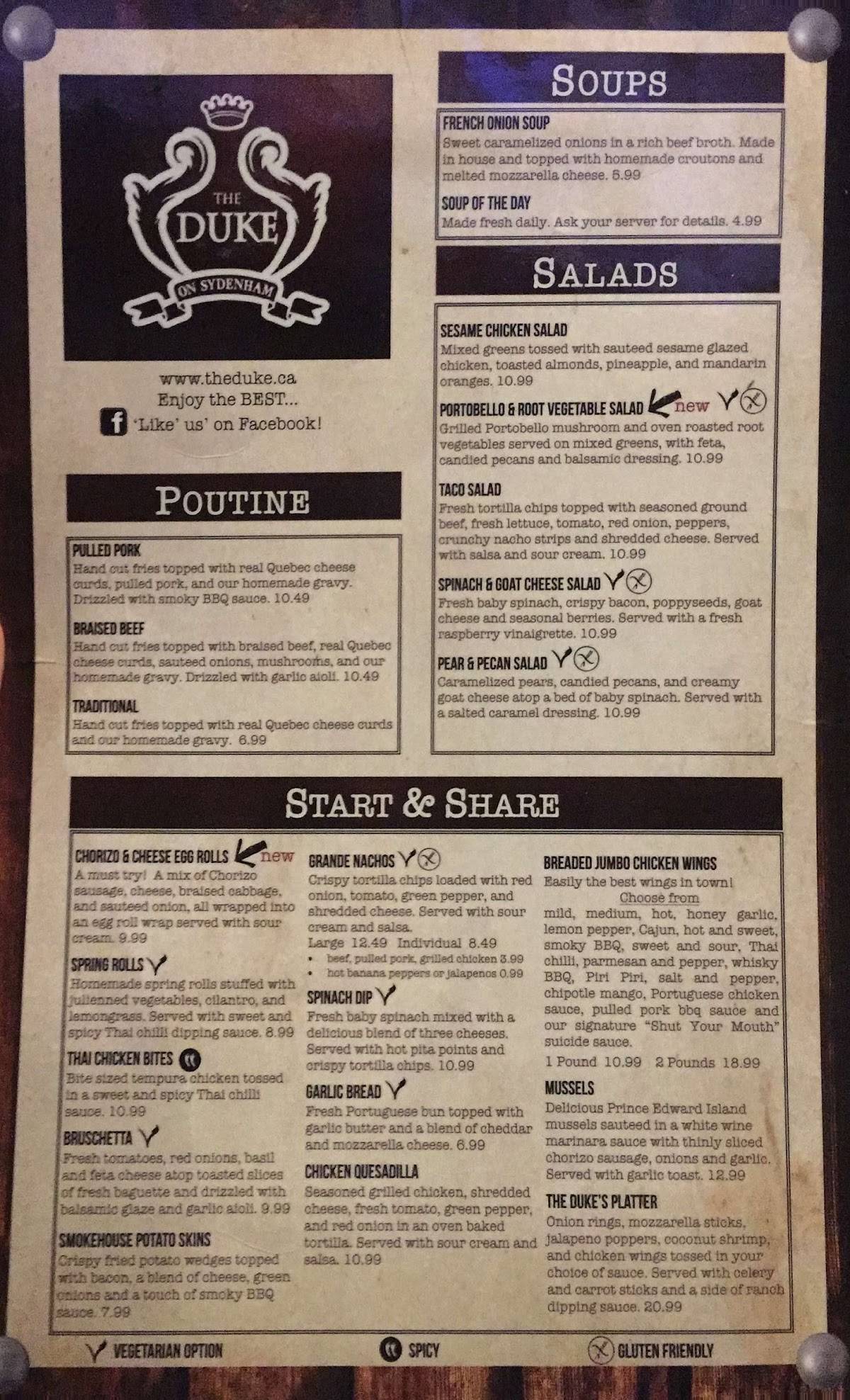 Menu at The Duke On Sydenham pub & bar, Strathroy