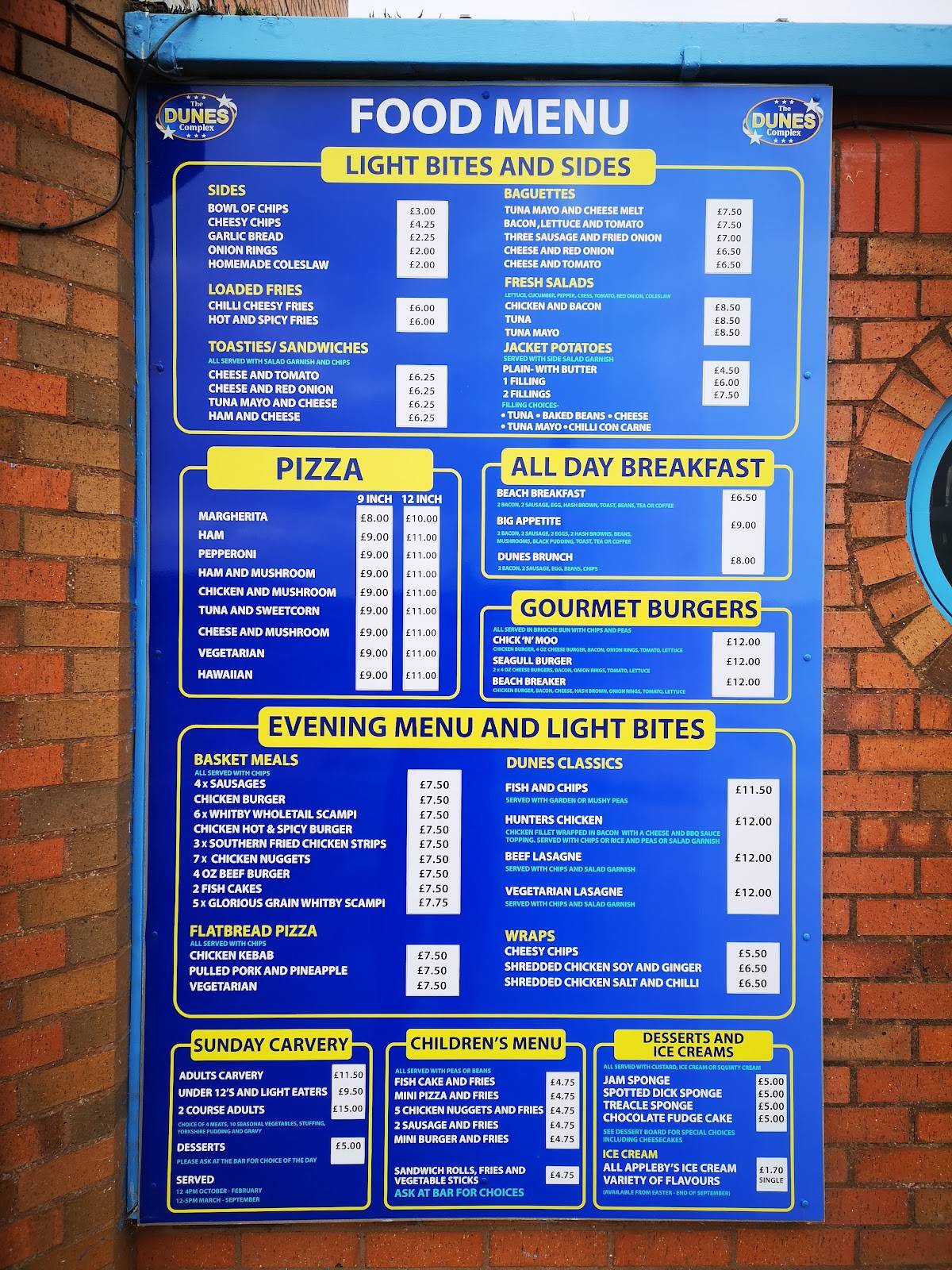 Menu at The Dunes complex pub & bar, Mablethorpe