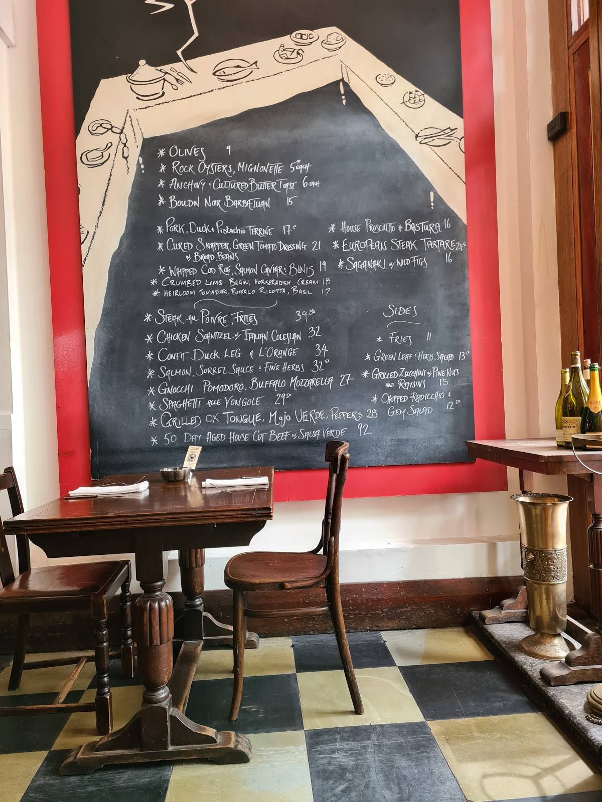 Menu at The European restaurant, Melbourne