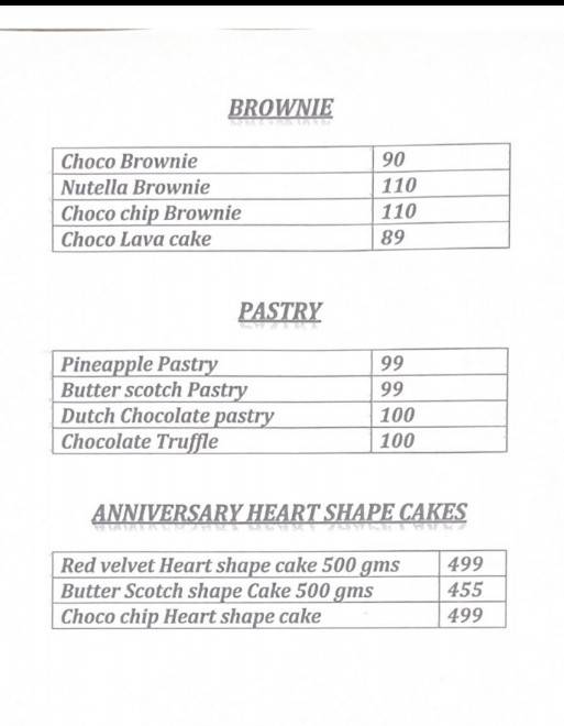 Menu at The Excellent Cake Cafe, Bengaluru