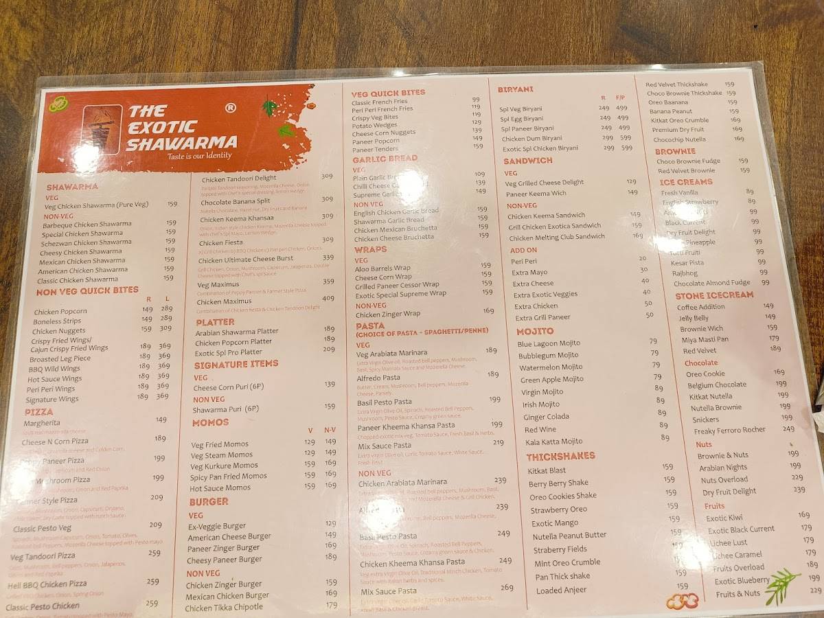 Menu at THE EXOTIC SHAWARMA, Hyderabad, Shop No. 1-2-288/31/3 ...