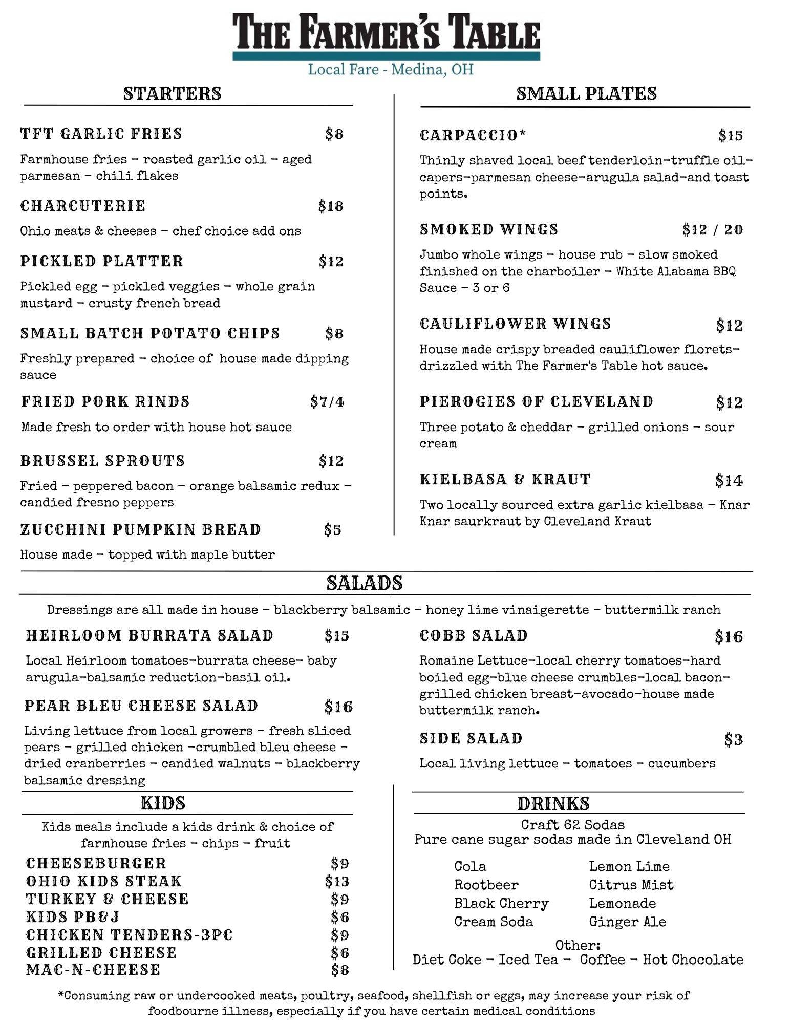 Menu at The Farmer’s Table pub & bar, Medina