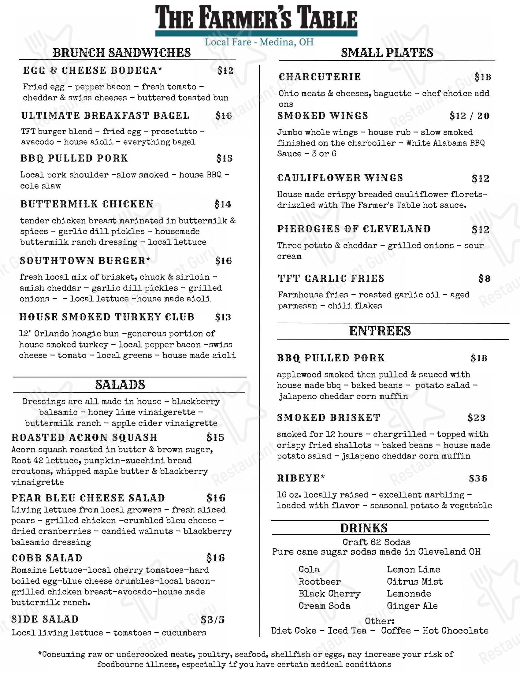 Menu at The Farmer’s Table pub & bar, Medina