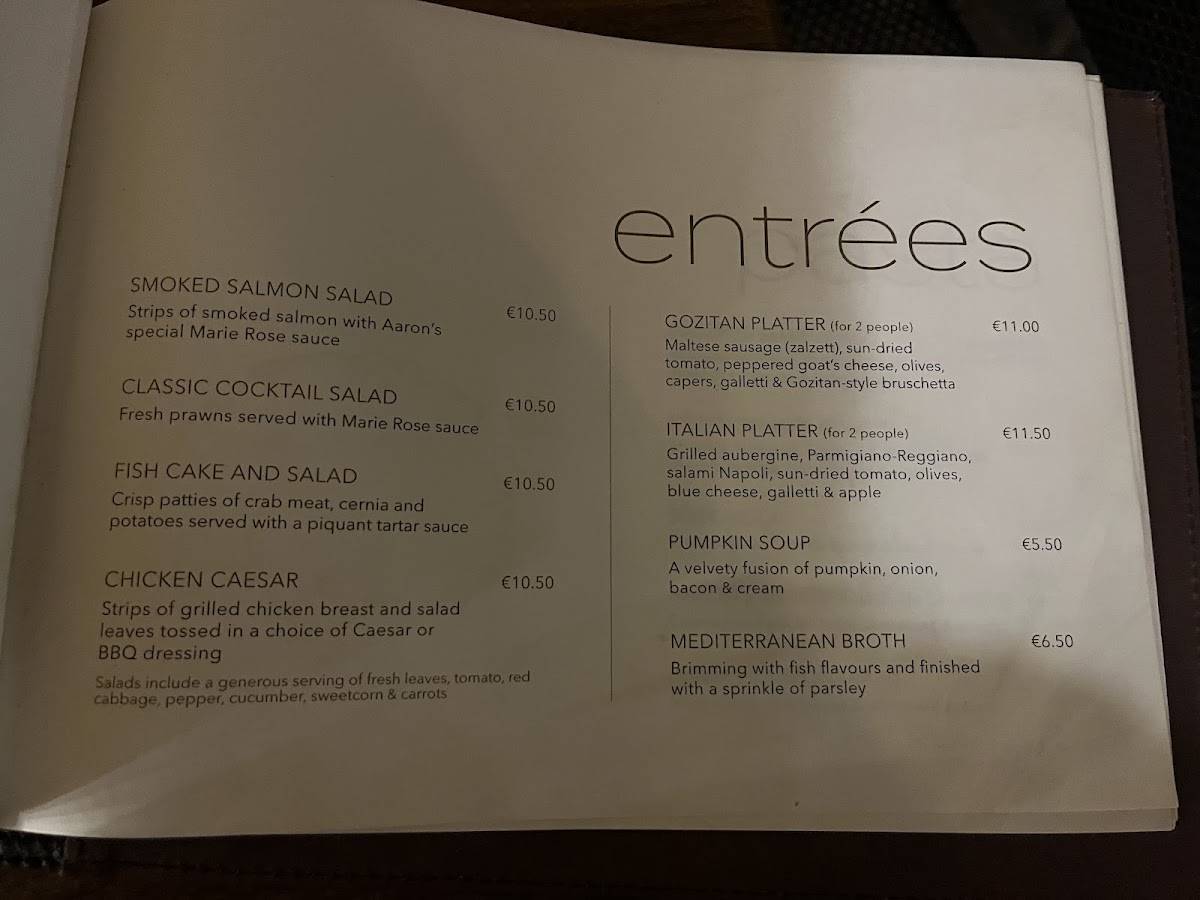 Menu at The Fat Rabbit restaurant, Nadur