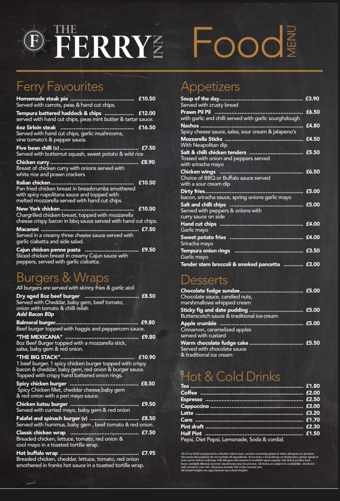 Menu at The Ferry Inn pub & bar, Renfrew