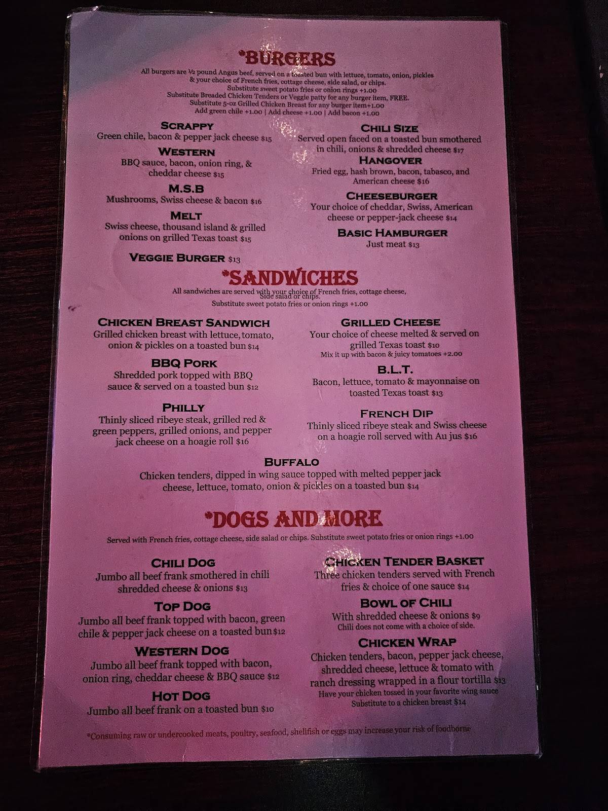 Menu at The Final Score pub & bar, Prescott, Commerce Dr a