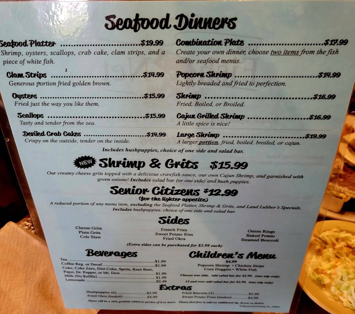 Menu at The Fish Net Restaurant, Lake Park