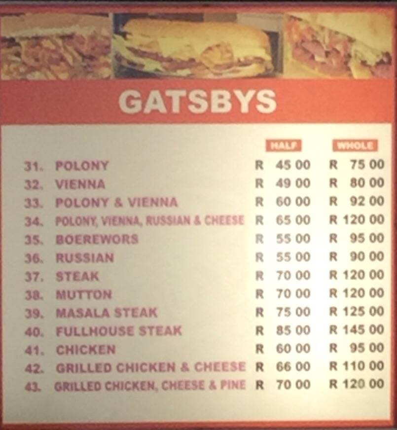 Menu at The Food Planet restaurant, Cape Town, 1 De Kock St
