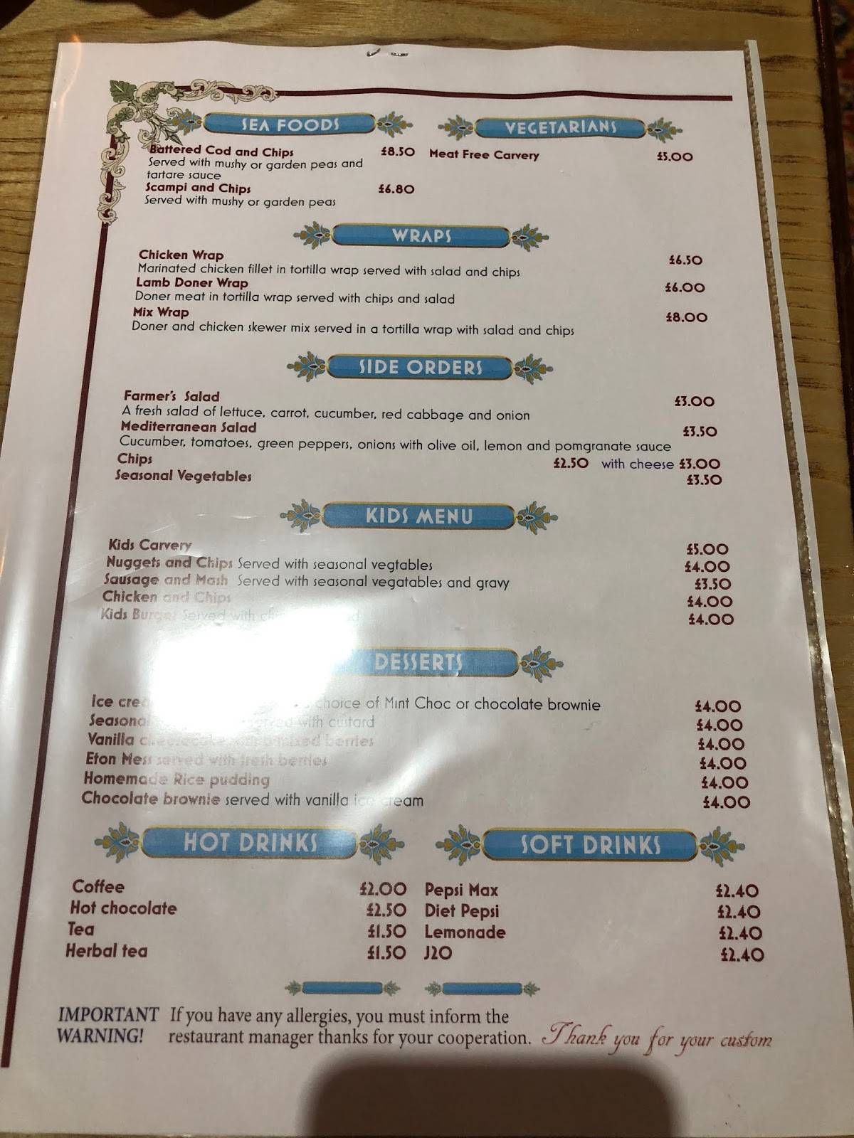 Menu at The Forge restaurant, Waltham Chase