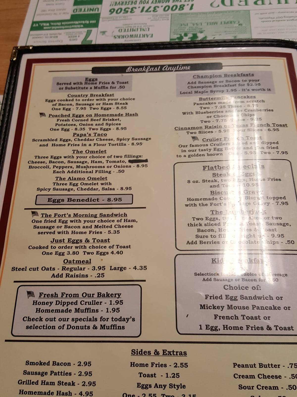 Menu at The Fort at Exit 18 restaurant, Lebanon