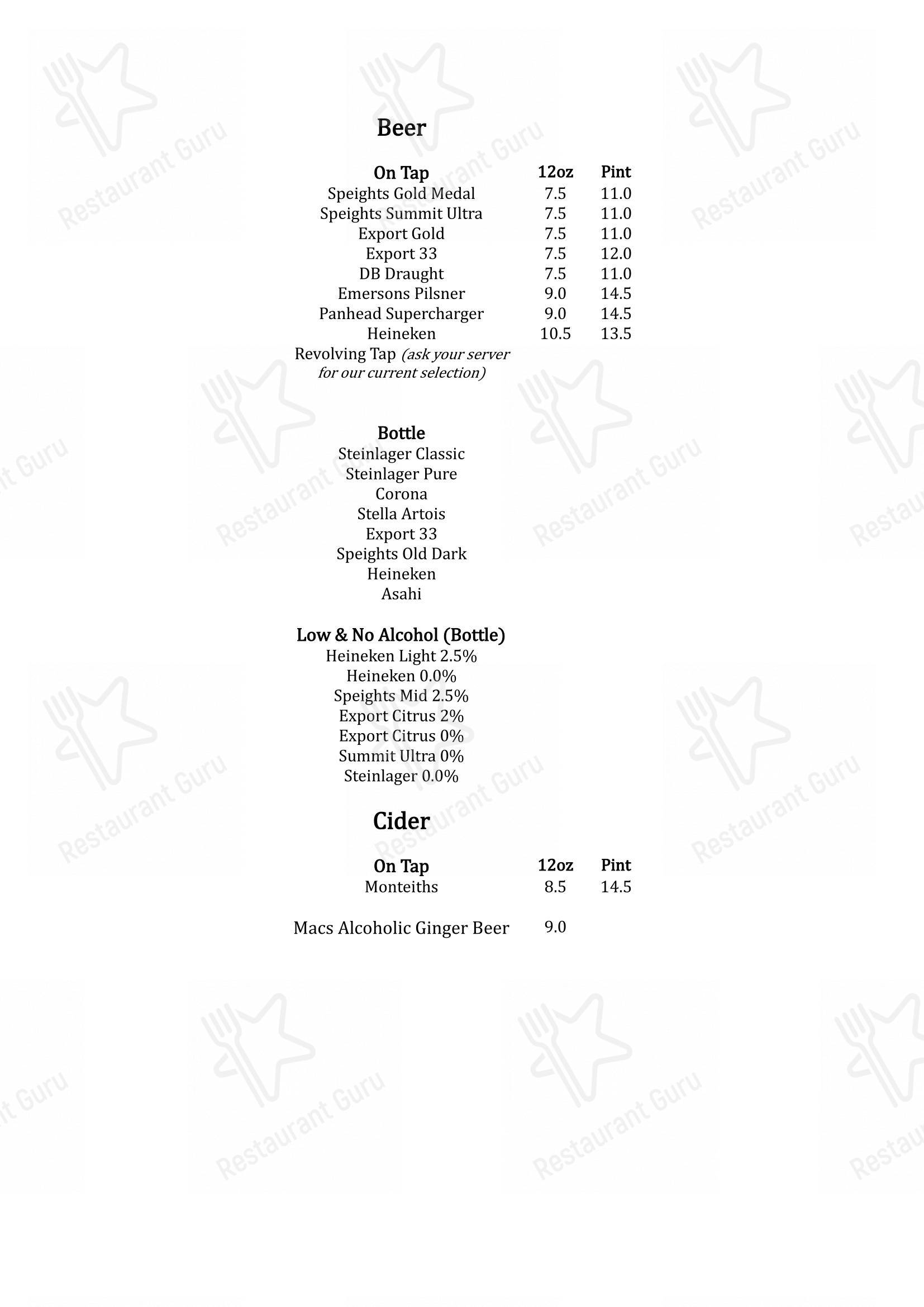 Menu at The Foundry Restaurant, Invercargill