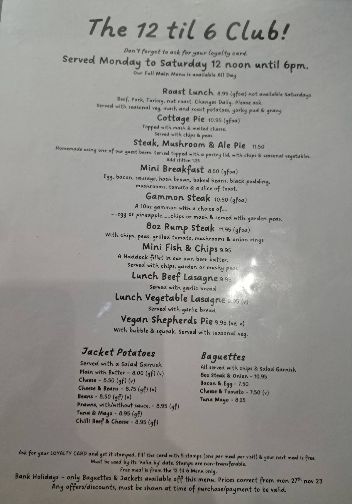 Menu at The Fox at Shipley pub & bar, Wolverhampton, Bridgnorth Rd