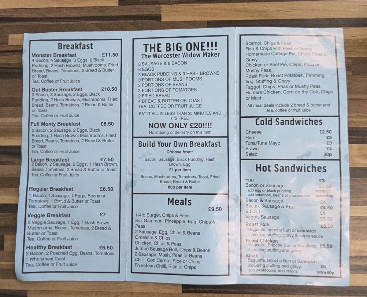 Menu at The Full English Cafe, Worcester