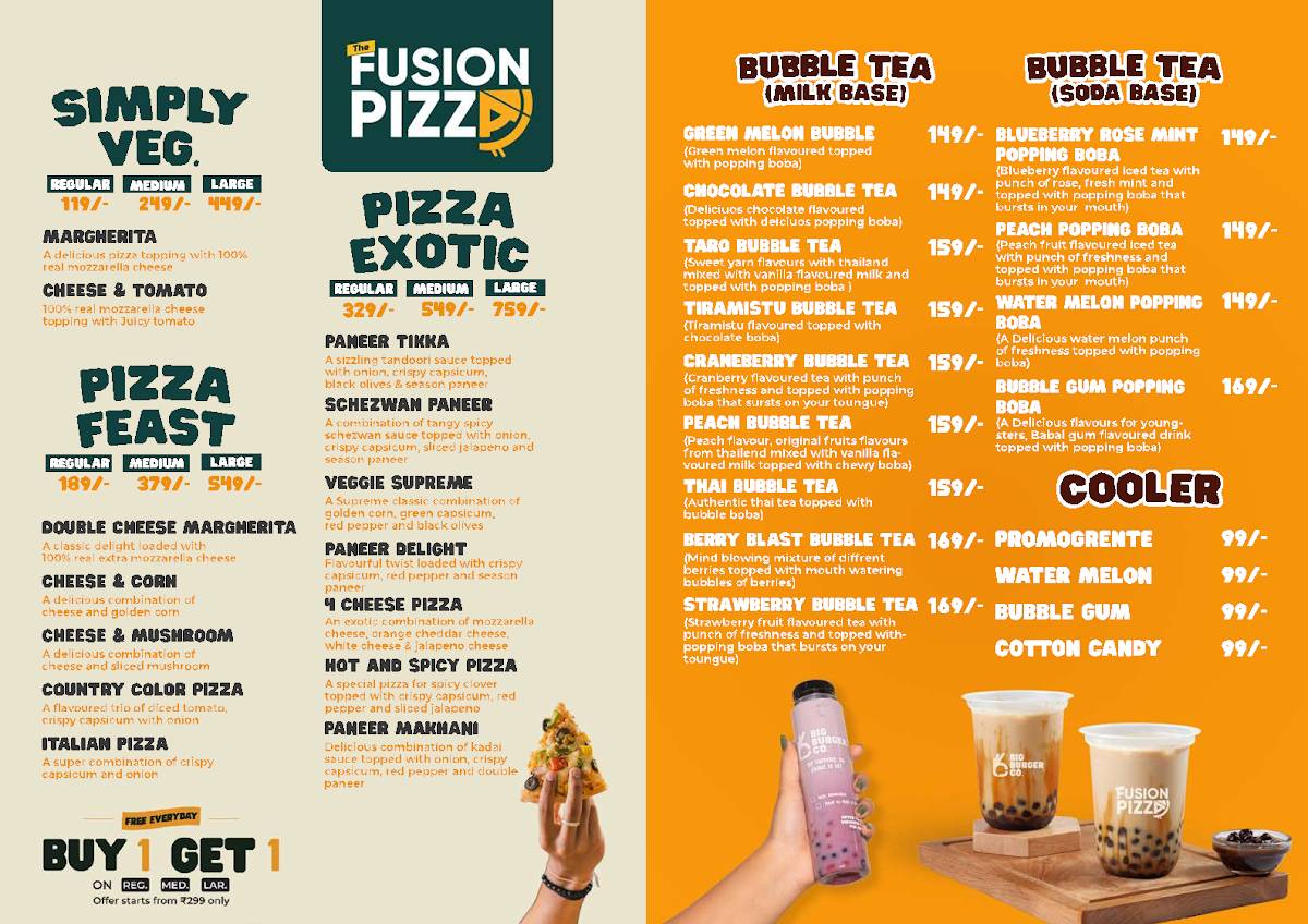 Menu at The Fusion Pizza & Big Burger Co., Ahmedabad, Shop No 03