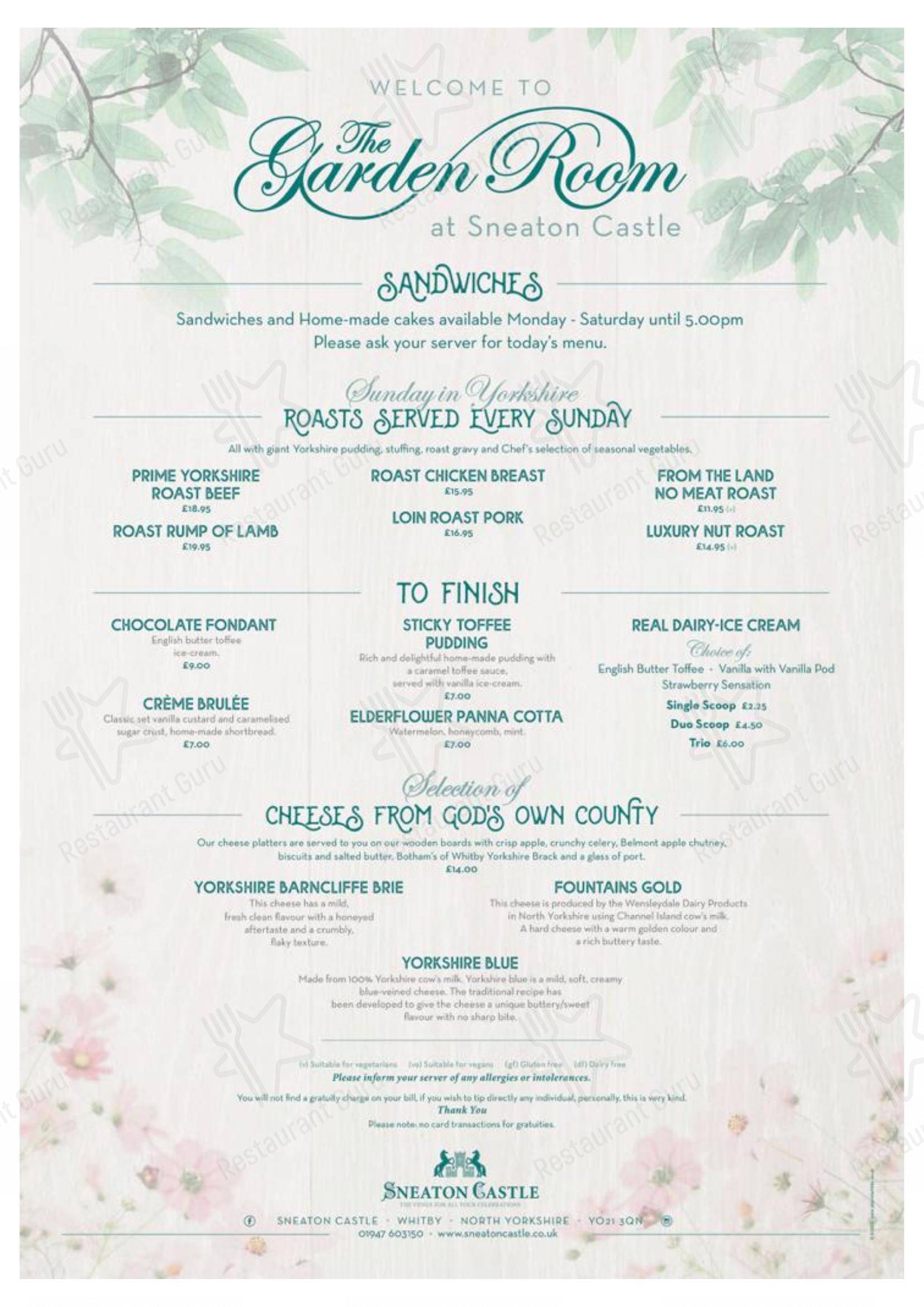 Menu at Sneaton Castle cafe, Whitby