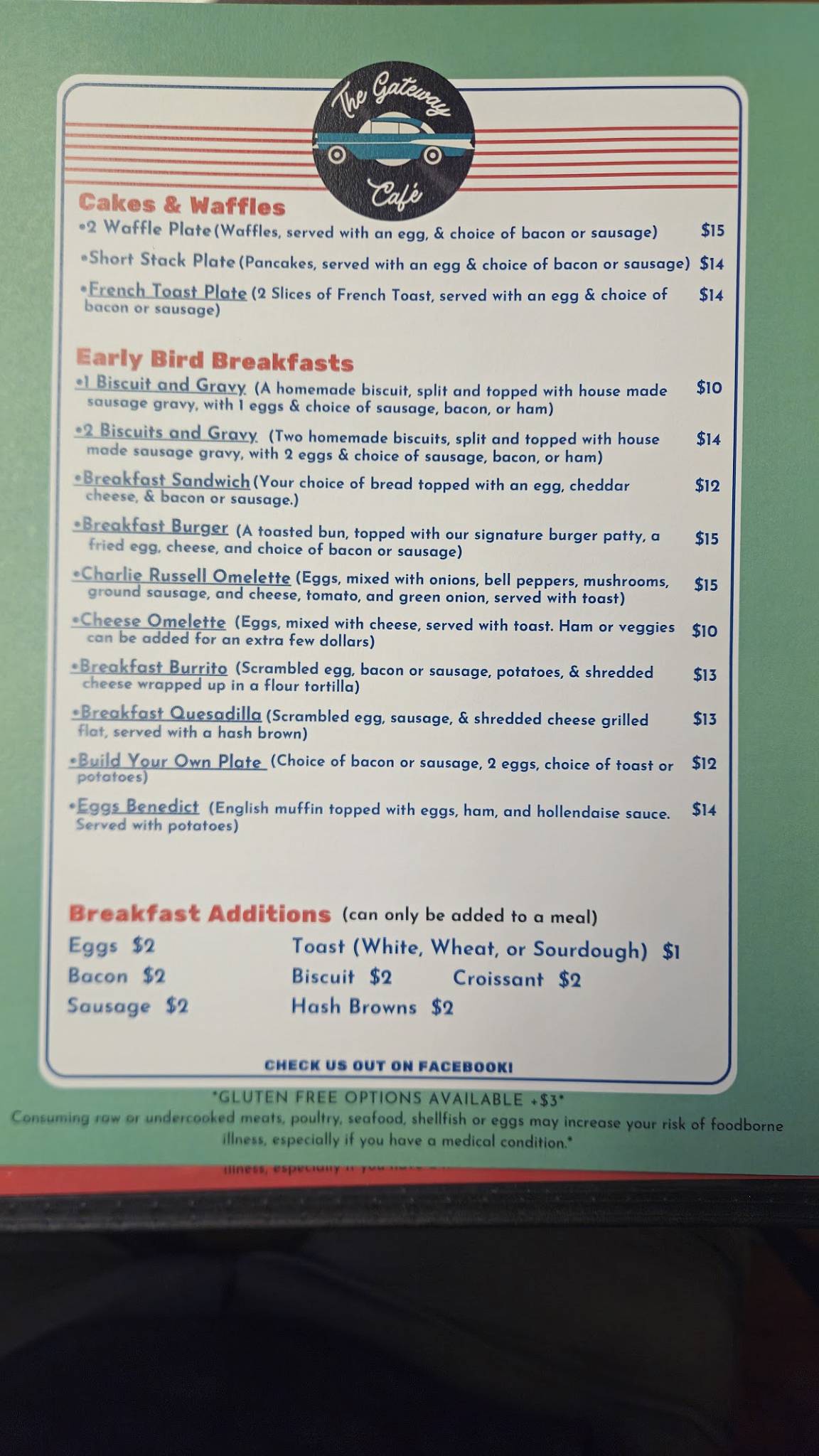 Menu at The Gateway Cafè, Hobson