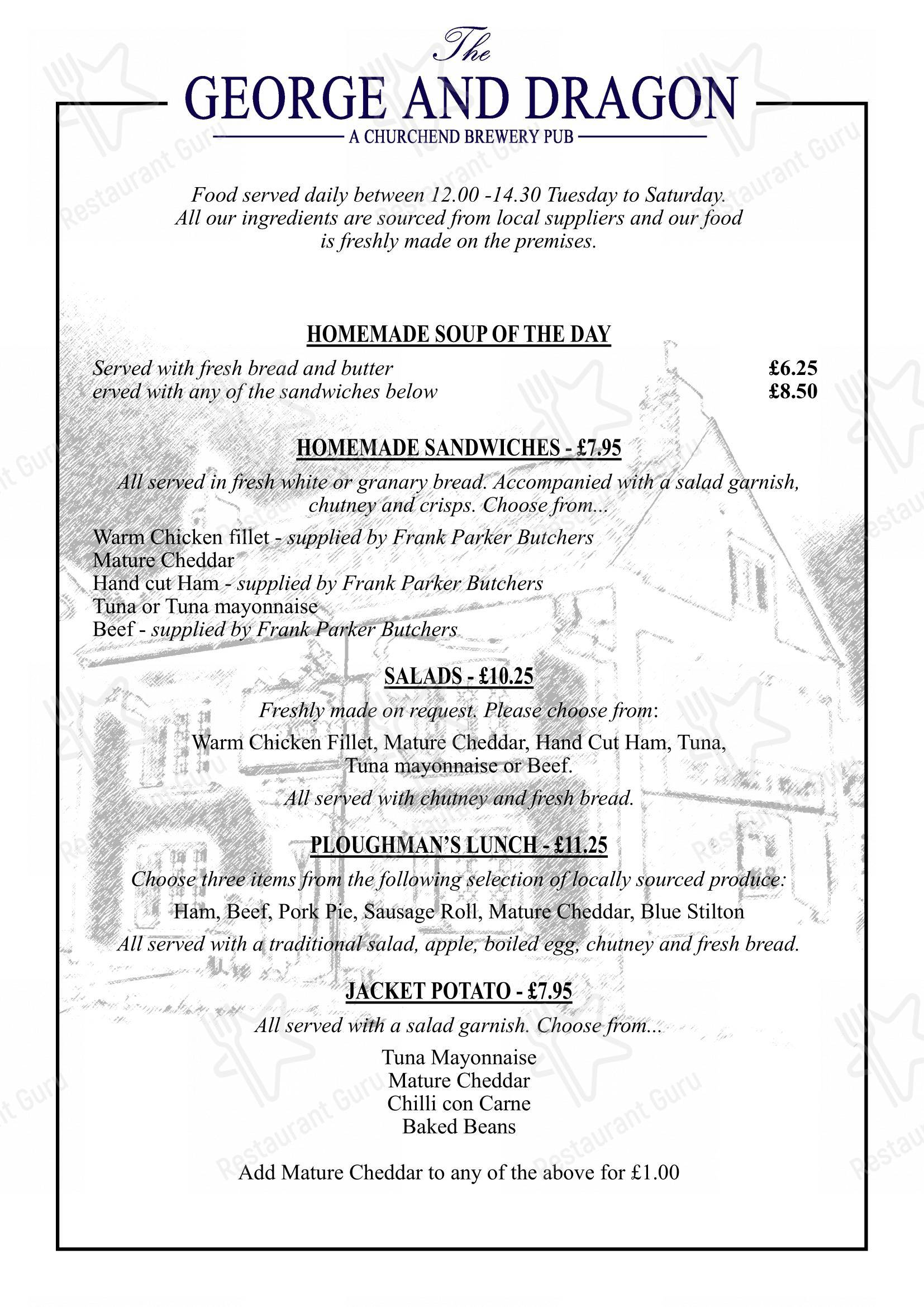 Menu at The George & Dragon pub & bar, Nuneaton