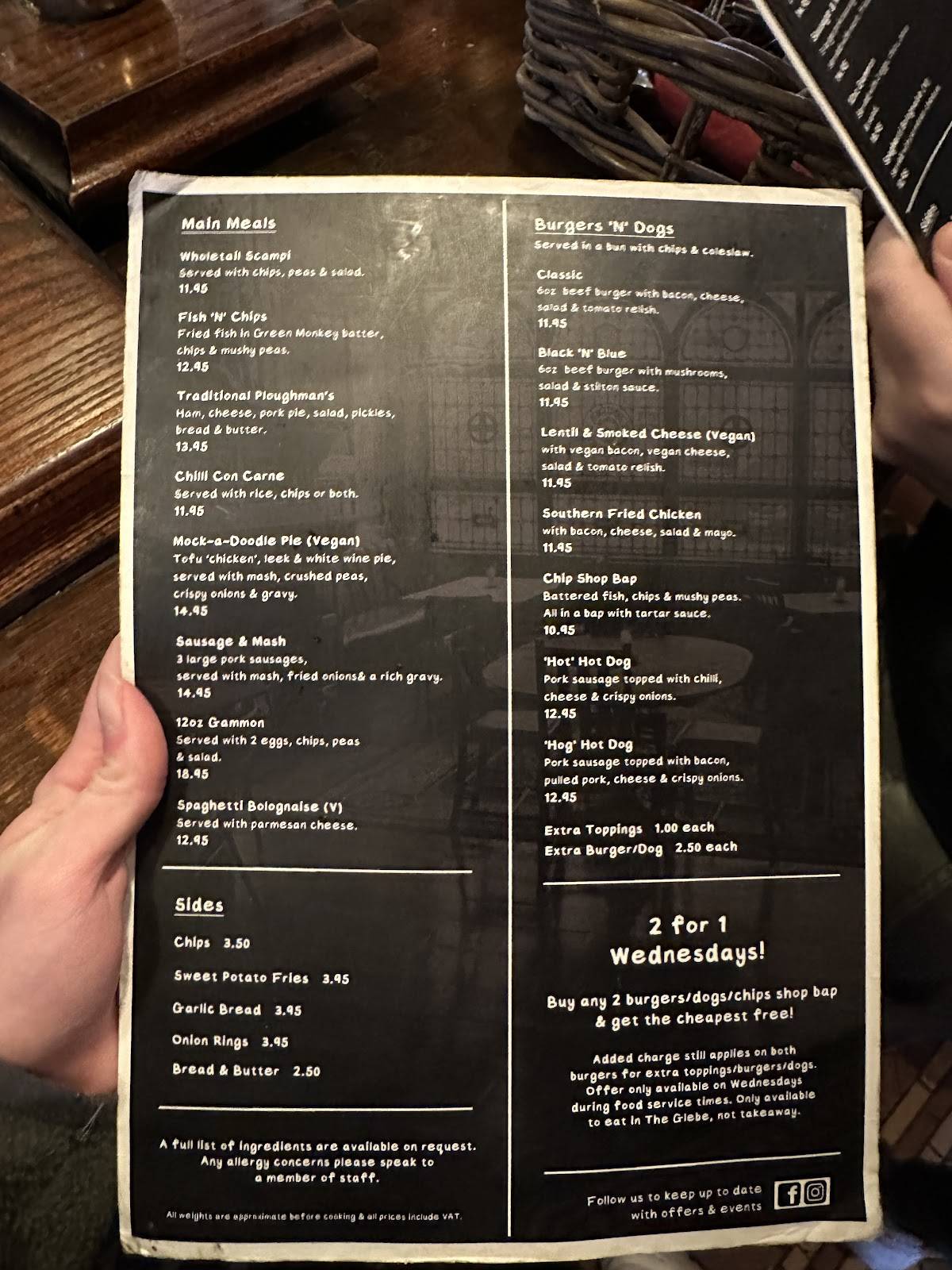 Menu at The Glebe pub & bar, Stoke-on-Trent