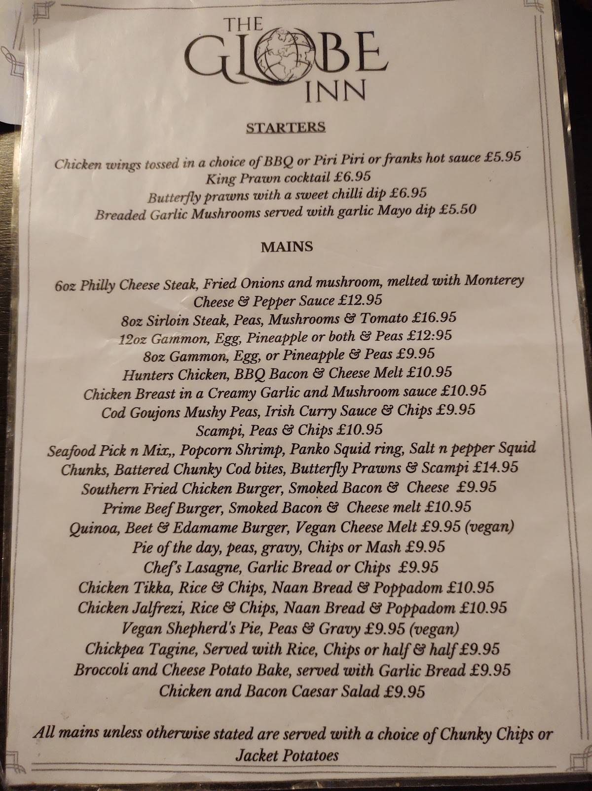 Menu at The Globe Inn pub & bar, Porthcawl