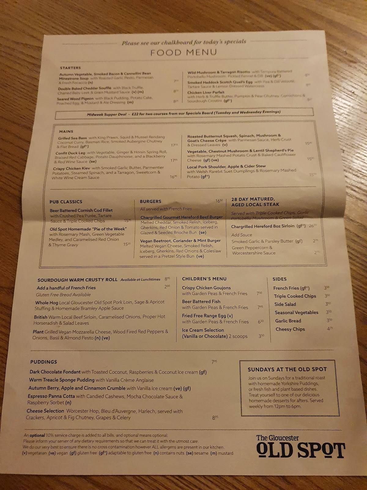 Menu at The Gloucester Old Spot pub & bar, Cheltenham