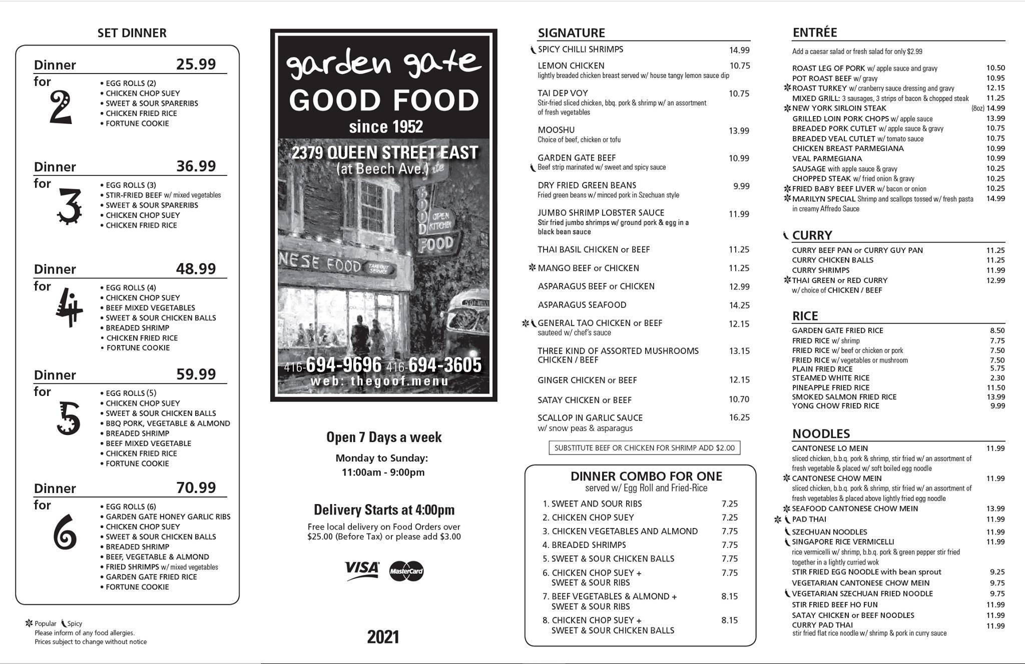 Menu at The Goof restaurant, Toronto