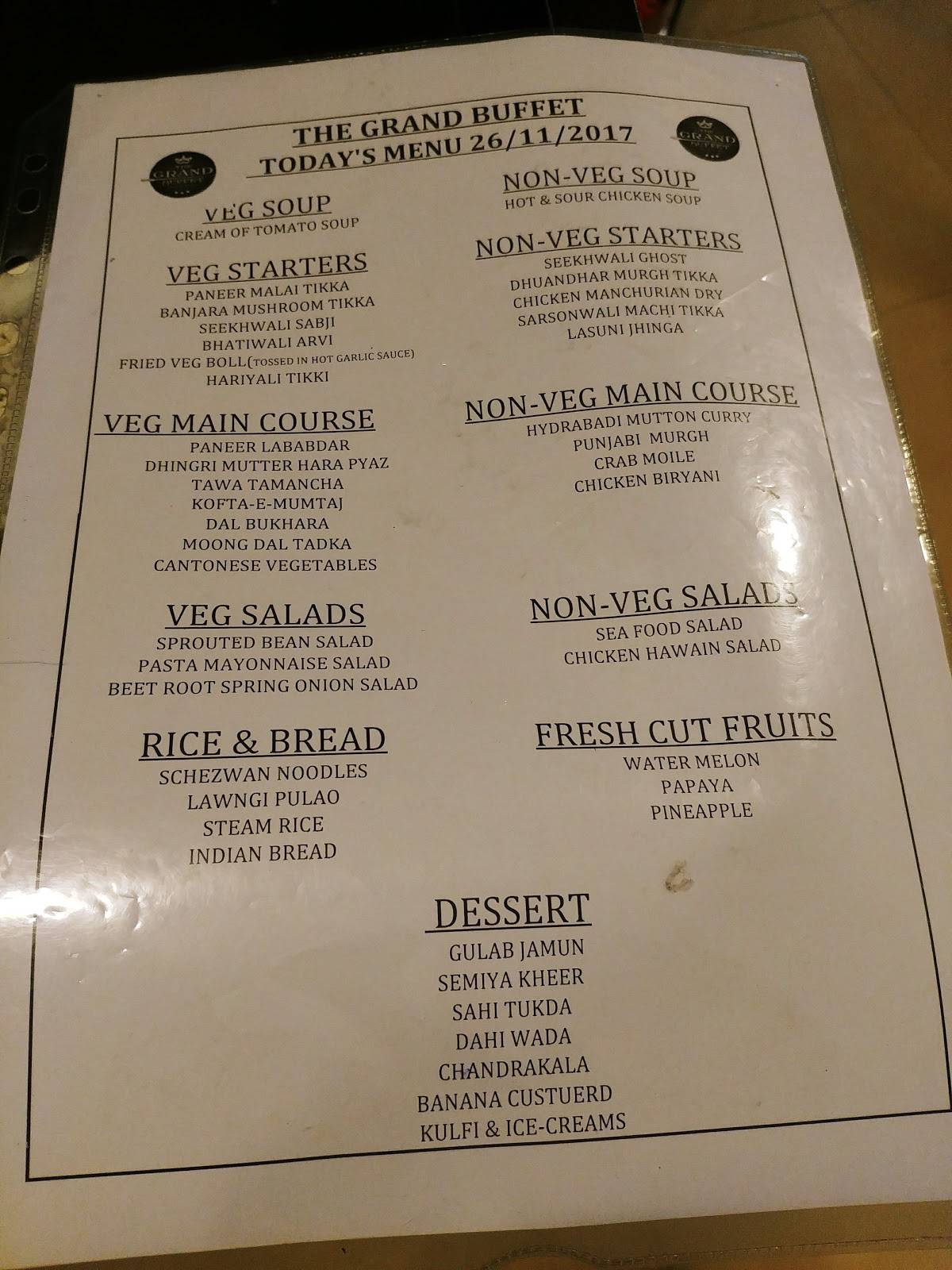 Menu at The Grand Buffet - Barbeque Destination Phoenix Mall, Pune