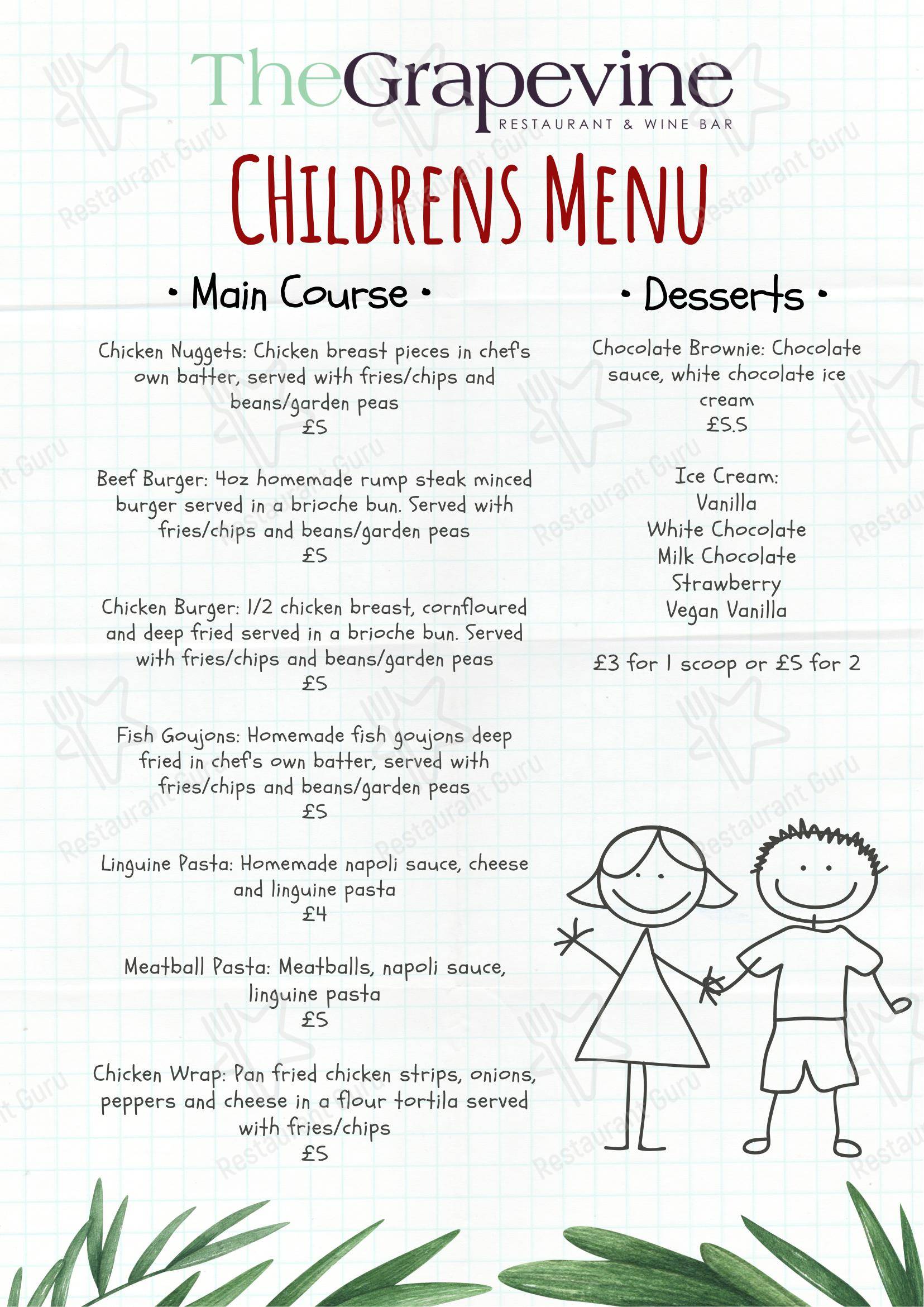 Menu at The Grapevine Restaurant, Southport