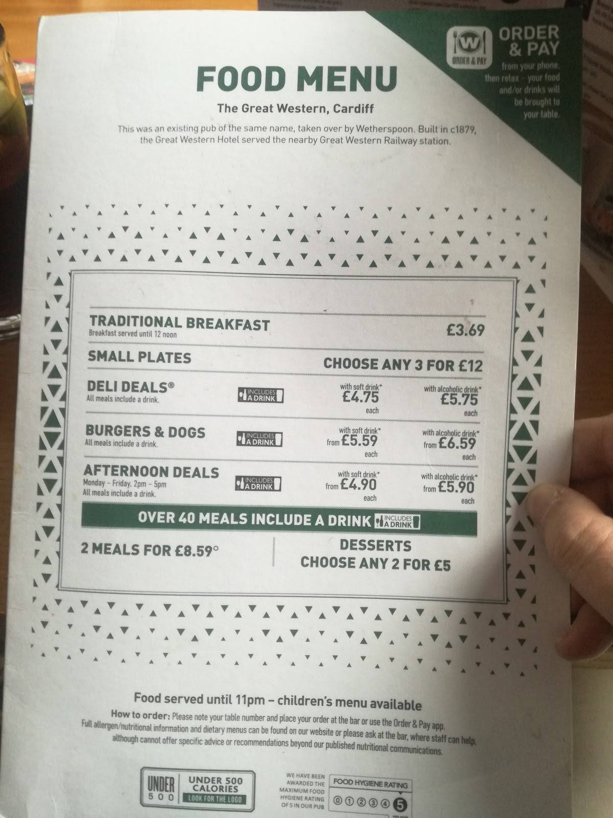 Menu at The Great Western - JD Wetherspoon pub & bar, Cardiff, 64 St ...