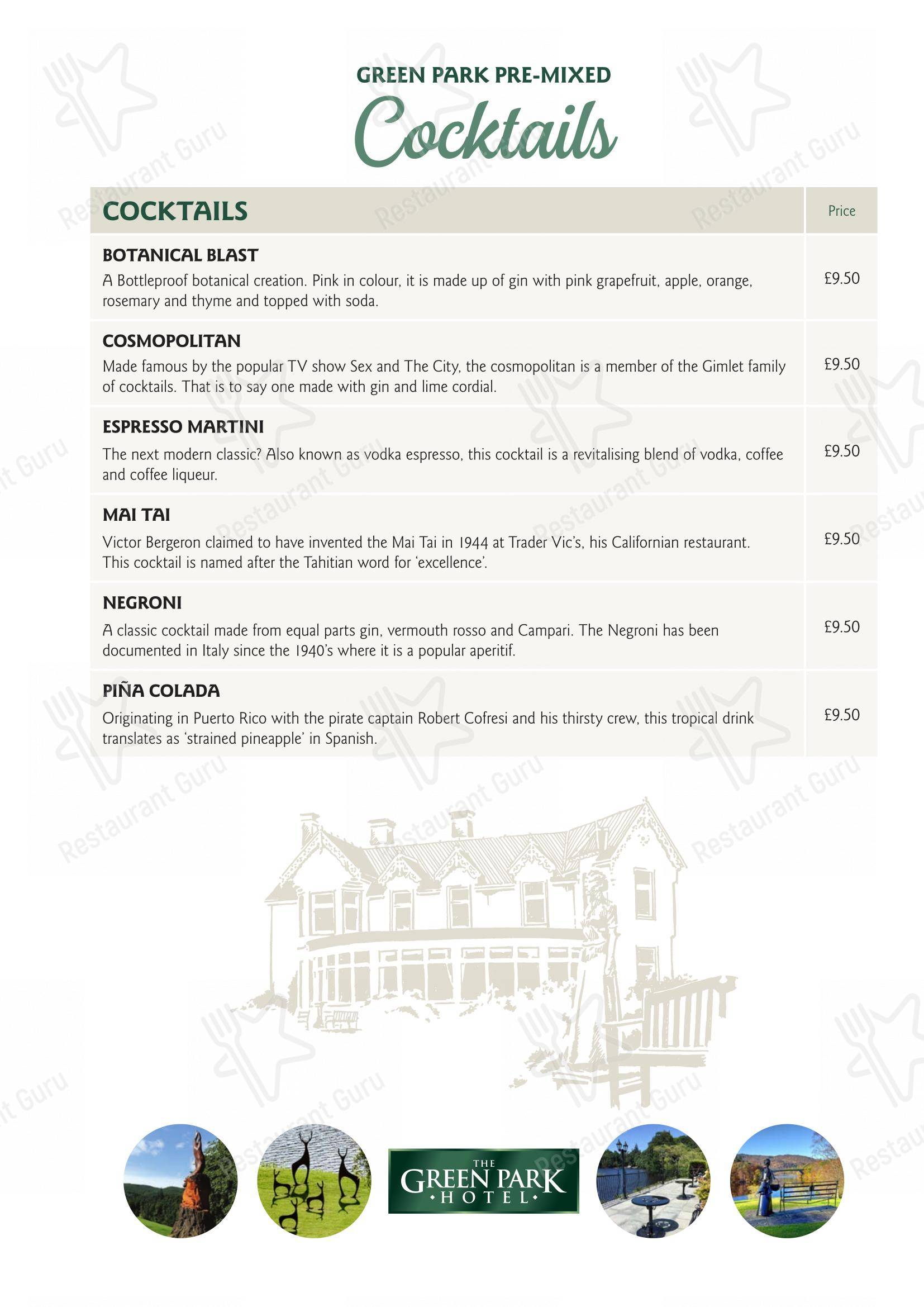 Menu at The Green Park Hotel restaurant, Pitlochry