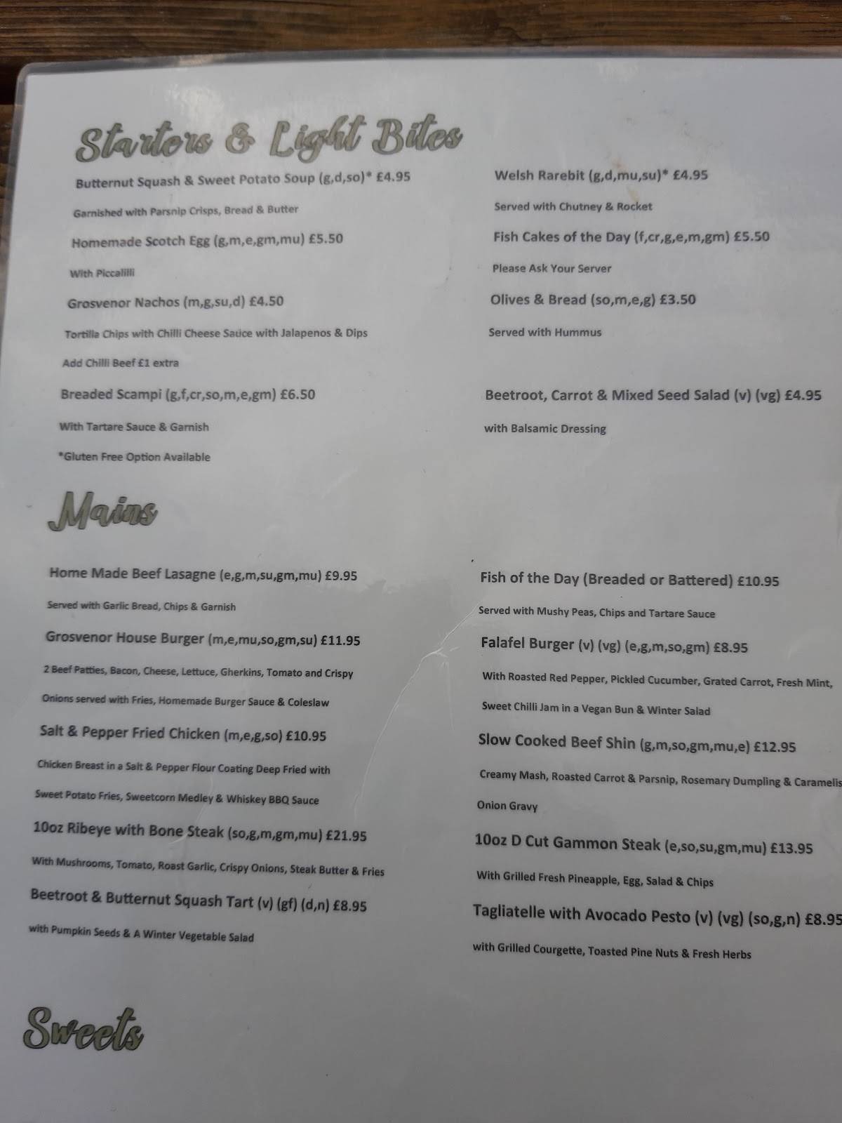 Menu at The Grosvenor pub & bar, Aberteifi