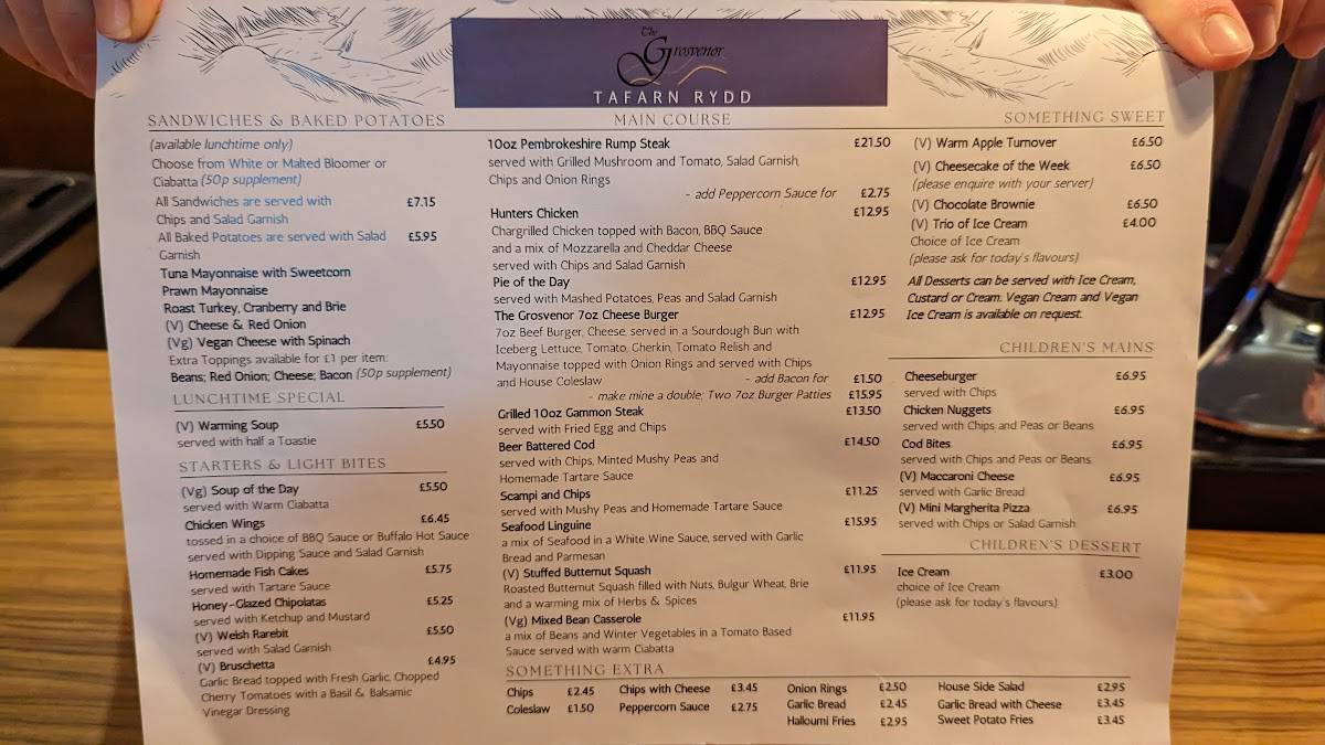 Menu at The Grosvenor pub & bar, Aberteifi