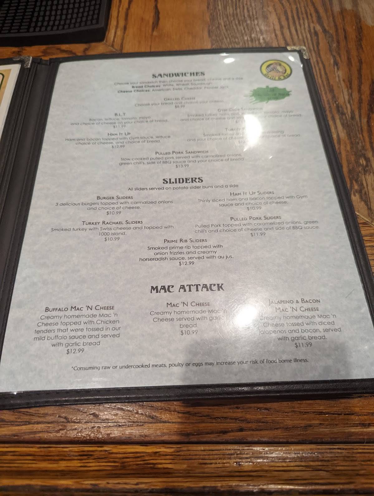 Menu at The Gym Grill and Bar, Queen Creek