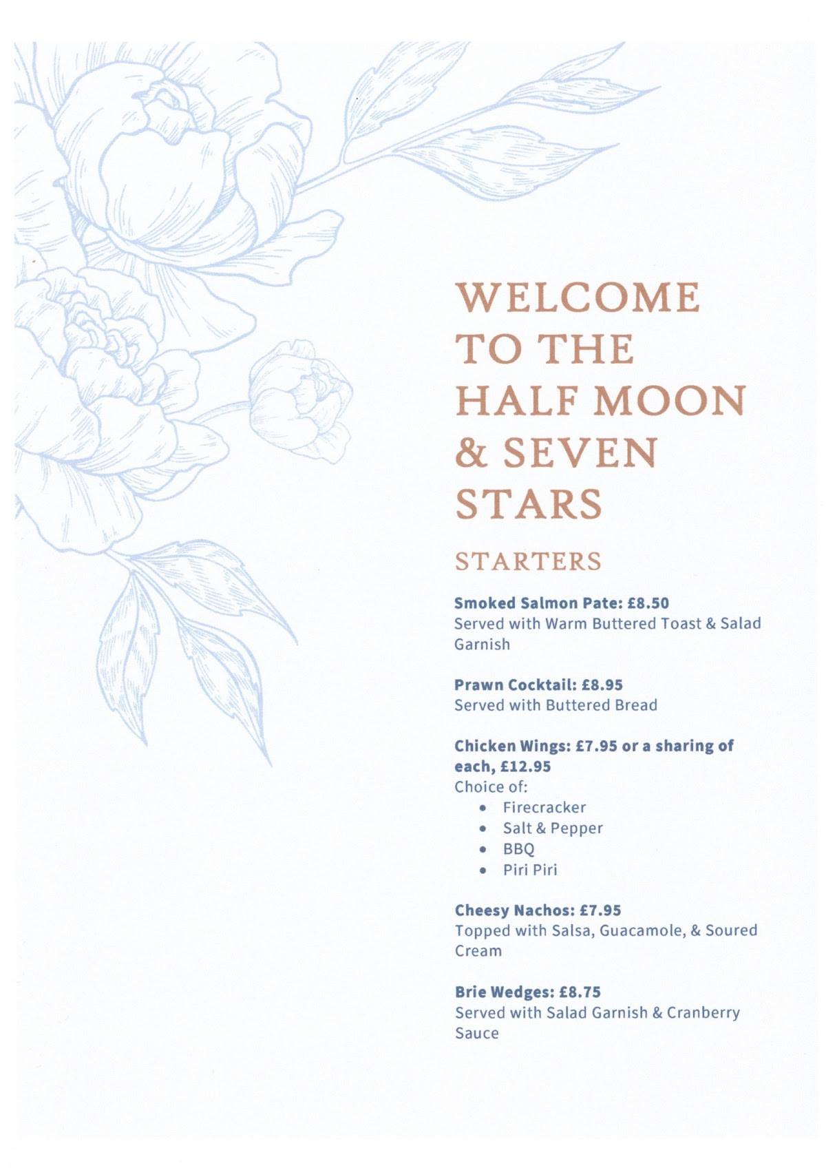 Menu at The Half Moon & Seven Stars pub & bar, Wingham