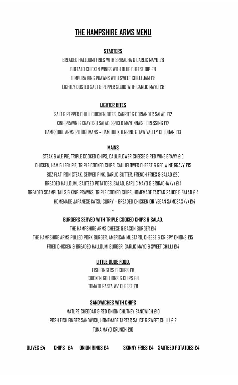 Menu at The Hampshire Arms pub & bar, Farnham