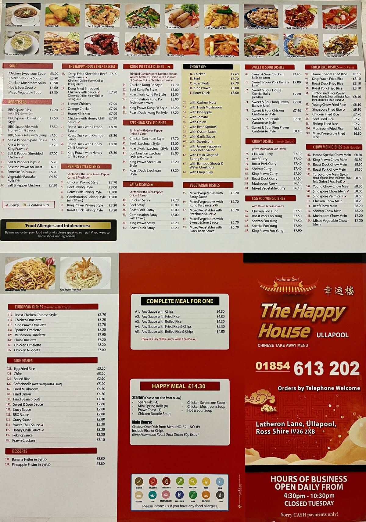 Menu at The Happy House restaurant, Ullapool