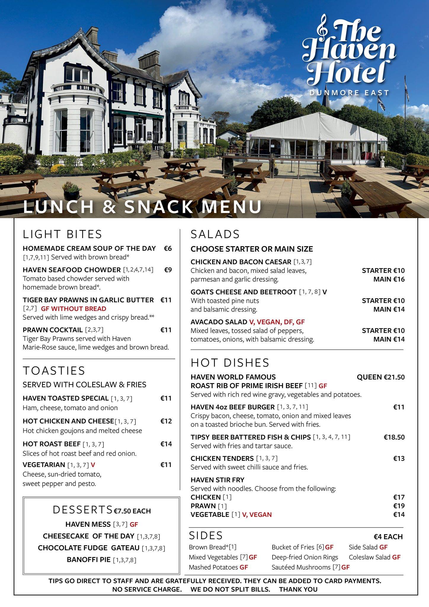 Menu at The Haven Hotel pub & bar, Dunmore East
