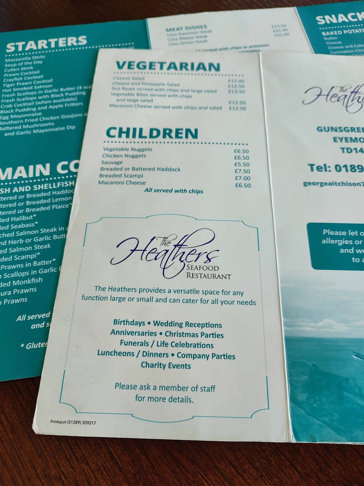 Menu at The Heathers Restaurant, Eyemouth