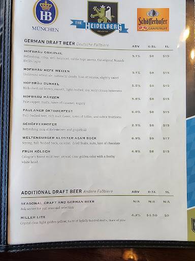 Menu at The Heidelberg restaurant, Helen, N Main St