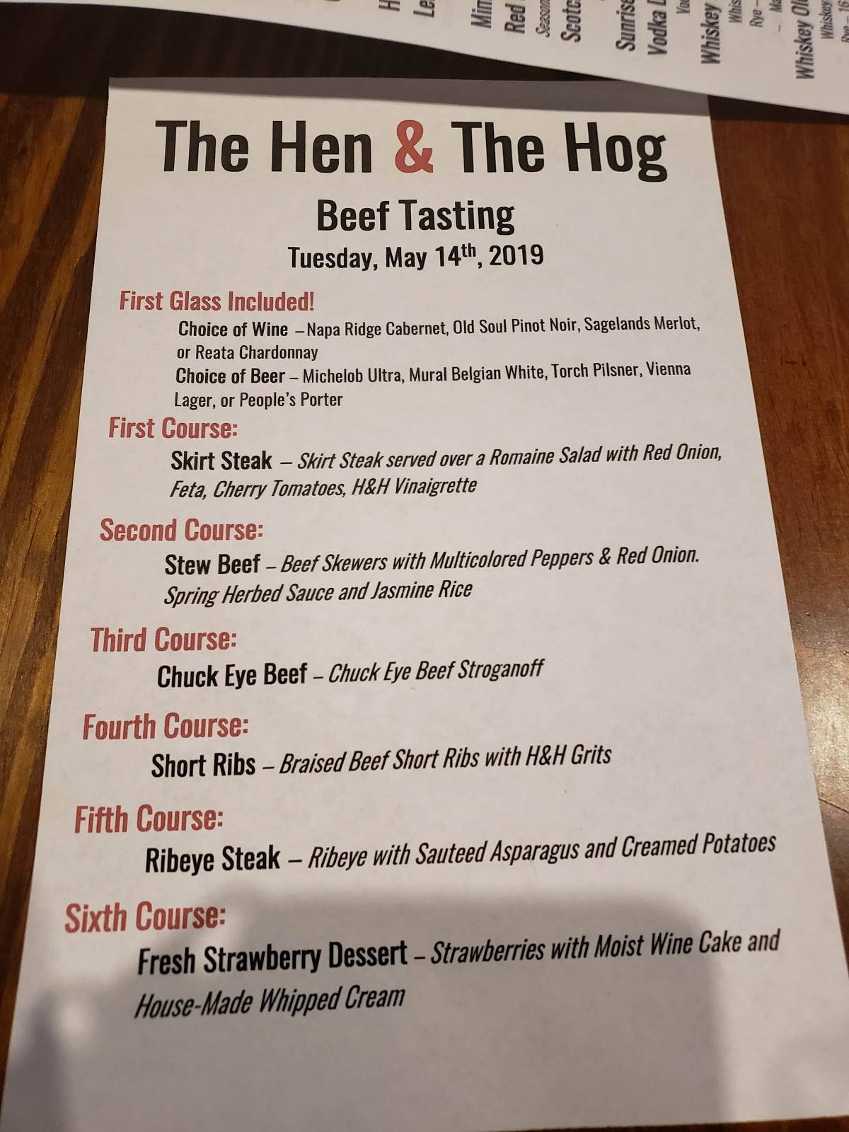 Menu at The Hen & The Hog restaurant, Halifax