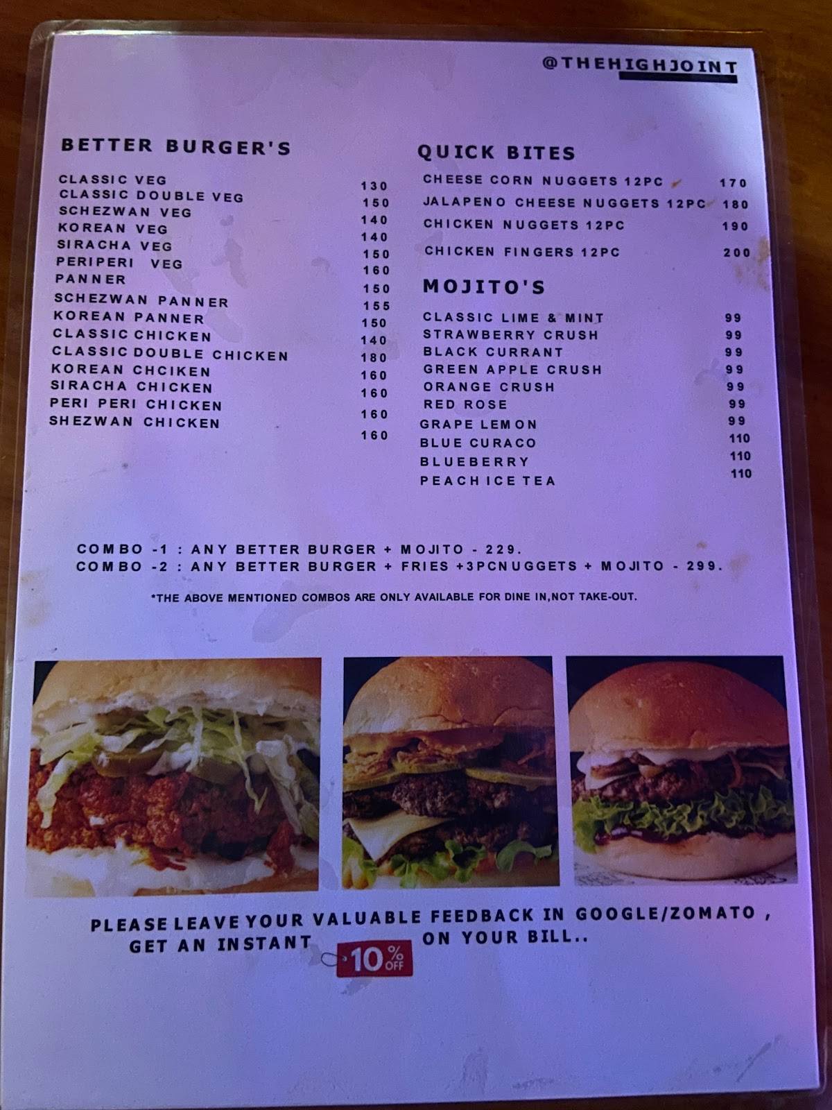 Menu at The High Joint Anna Nagar, Chennai