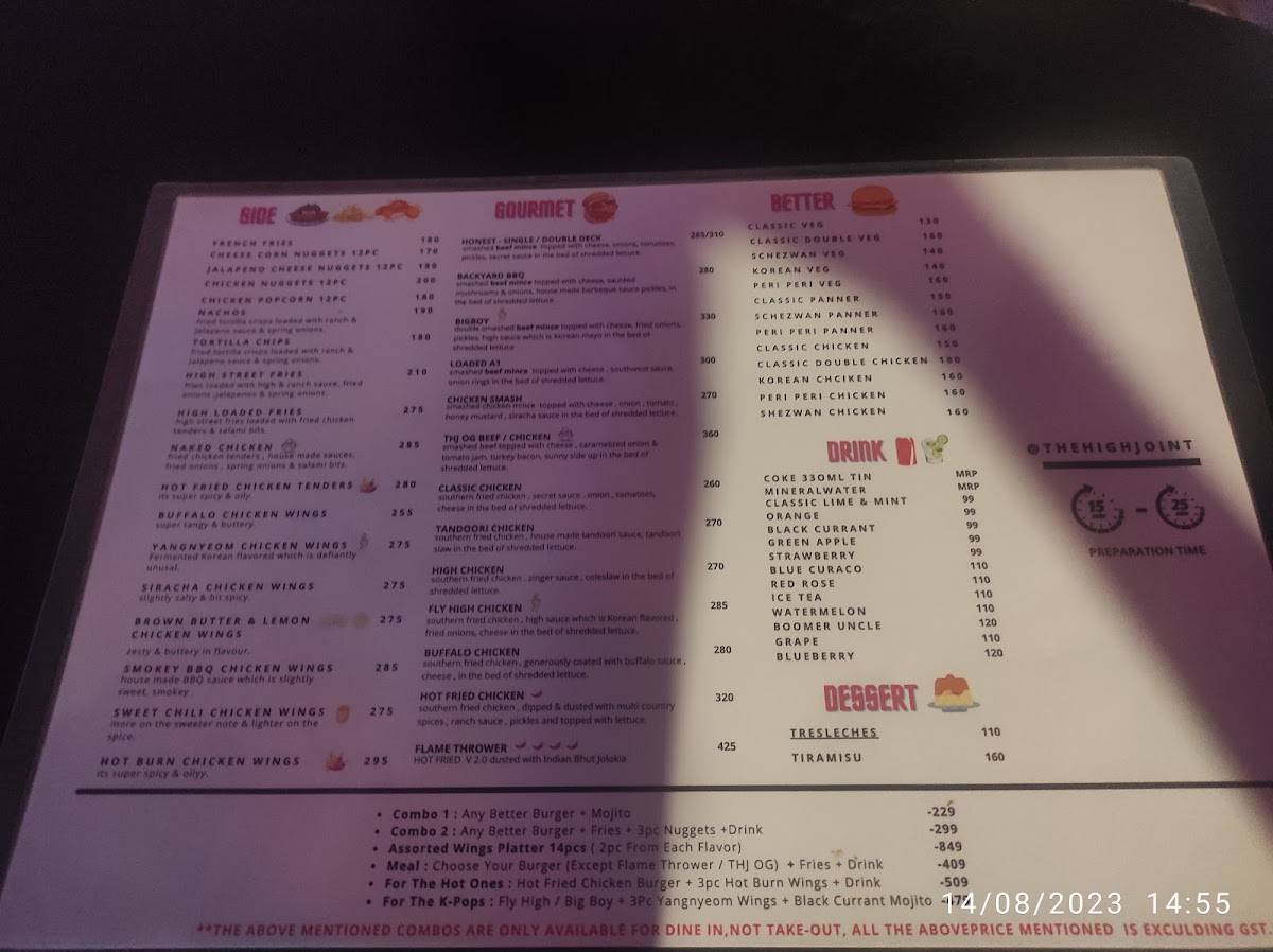 Menu at The High Joint Anna Nagar, Chennai