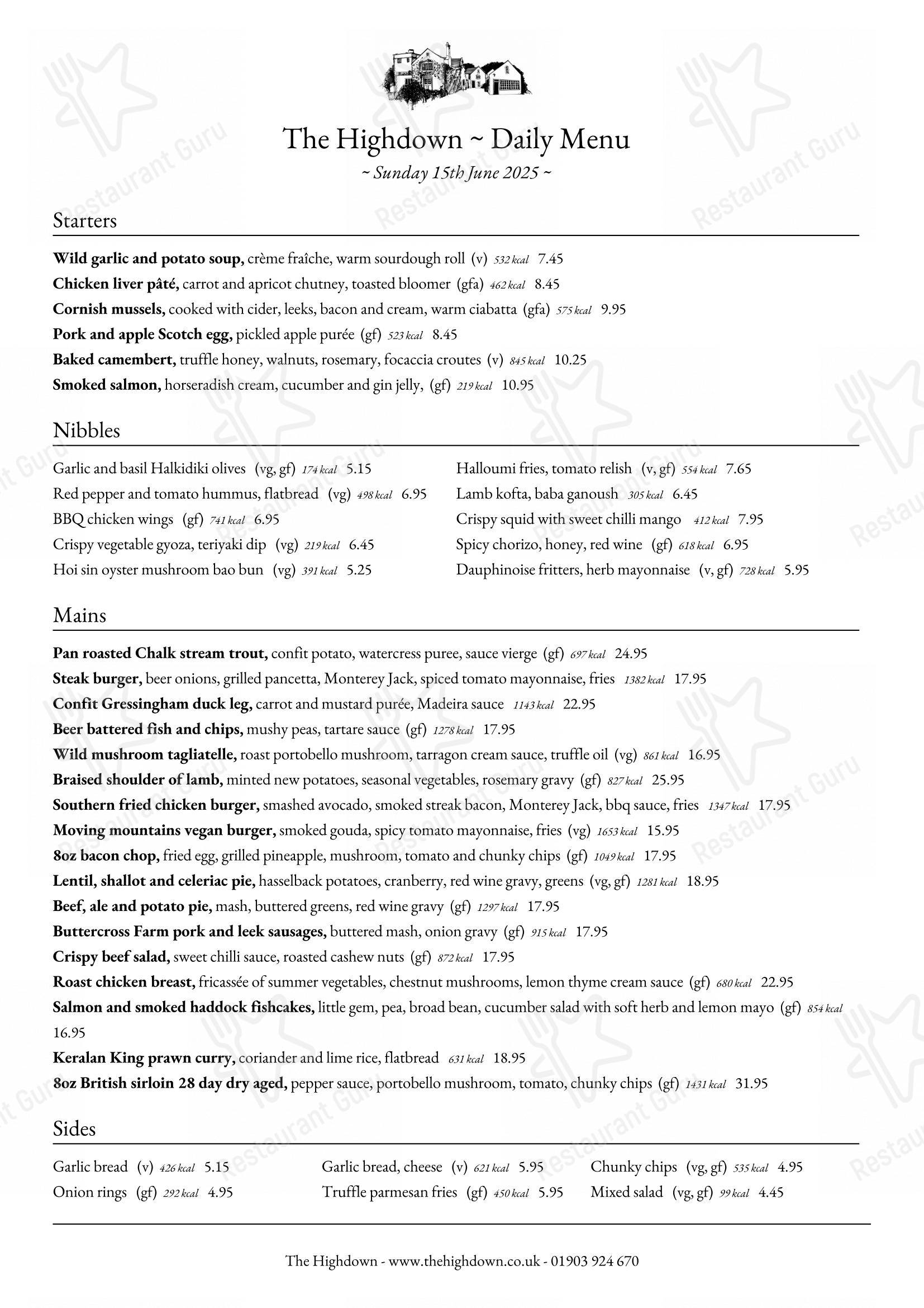 Menu at The Highdown pub & bar, Worthing
