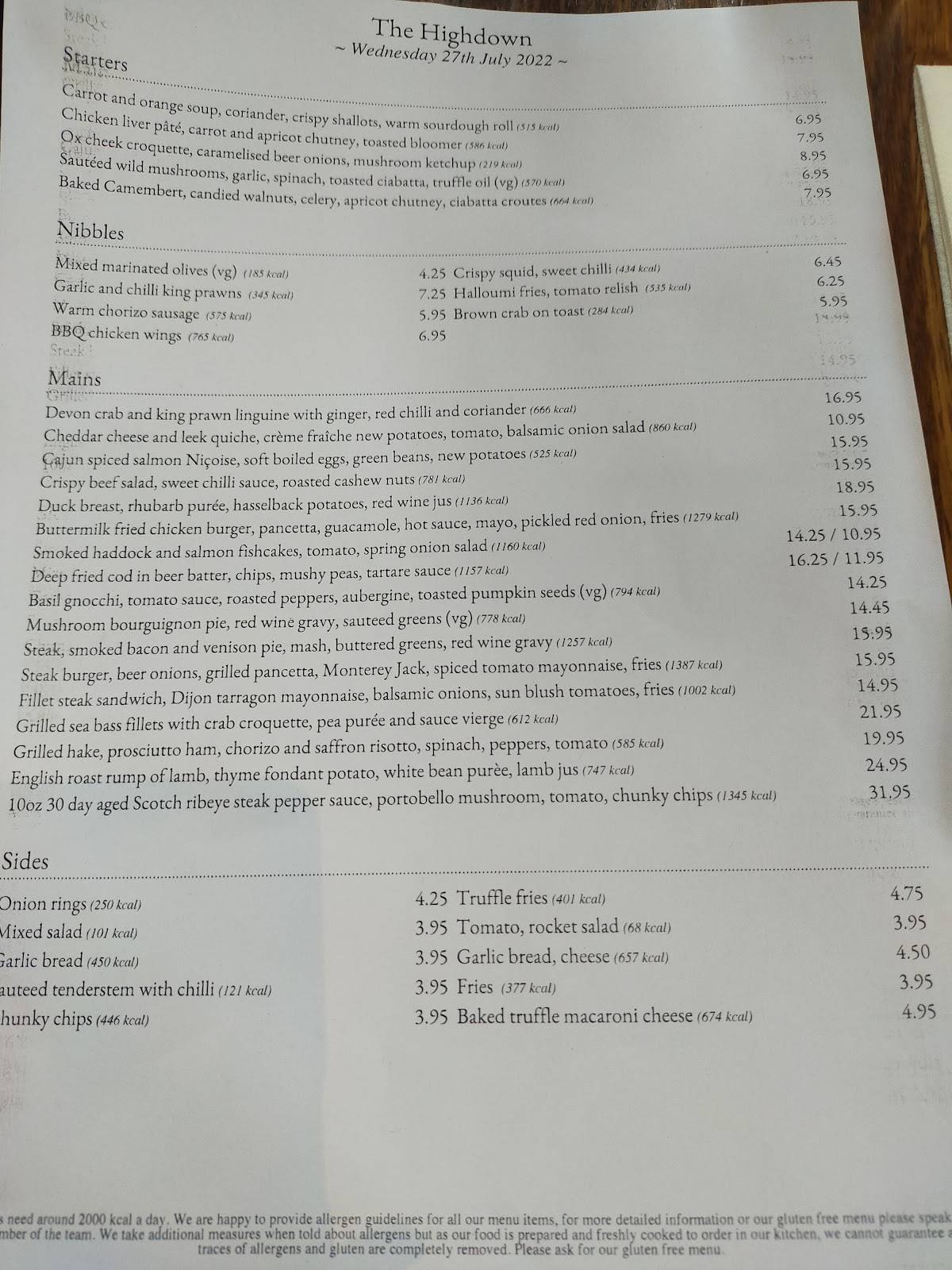 Menu at The Highdown pub & bar, Worthing