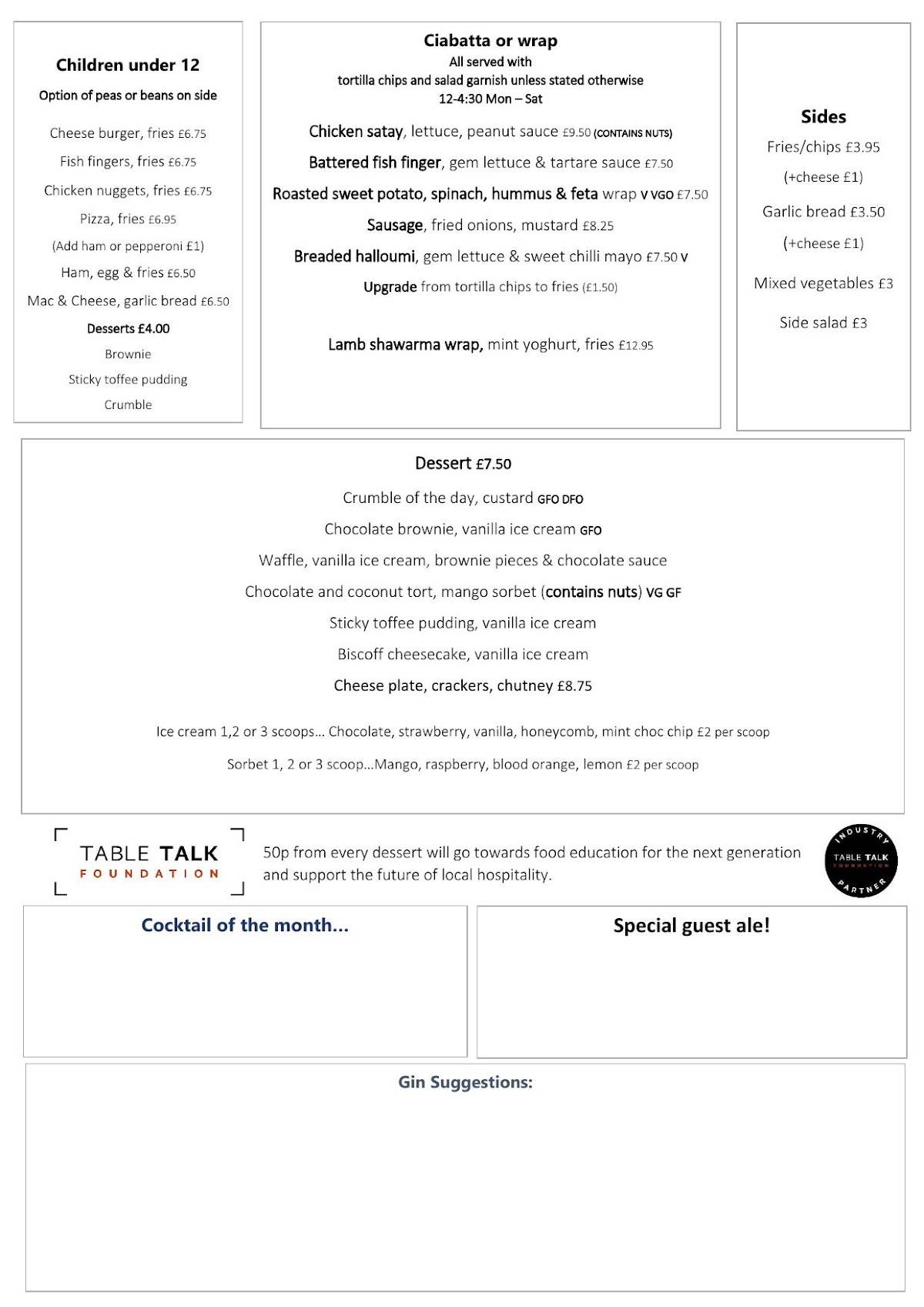 Menu at The Highlands Inn pub & bar, Uckfield, Eastbourne Rd